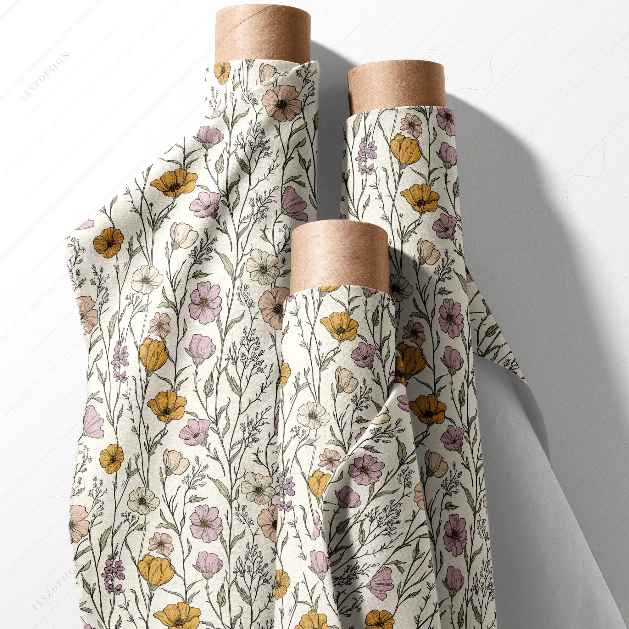 Botanical Seamless Pattern: California Poppies, Lavender, Sage (JPEG ...