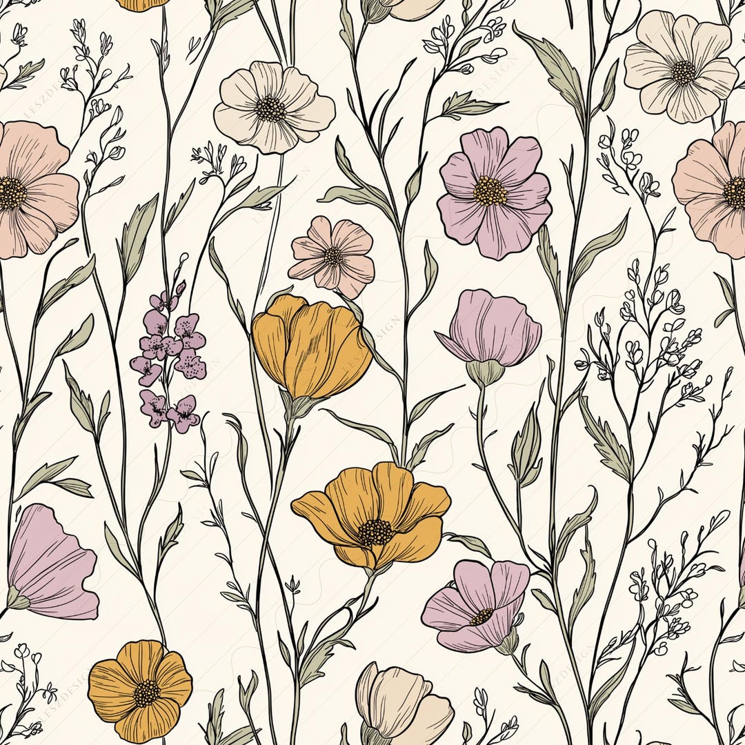 Botanical Seamless Pattern: California Poppies, Lavender, Sage (JPEG ...