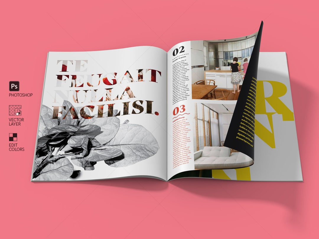 Magazine Mockup Page Curl Photoshop Smart Object Drag and Drop Layout ...