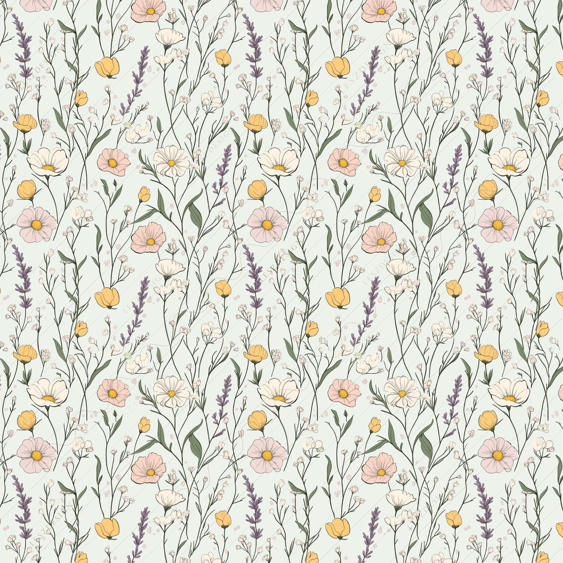 Lime Cream Floral Seamless Pattern Vintage Flowers Spring Floral Repeat ...