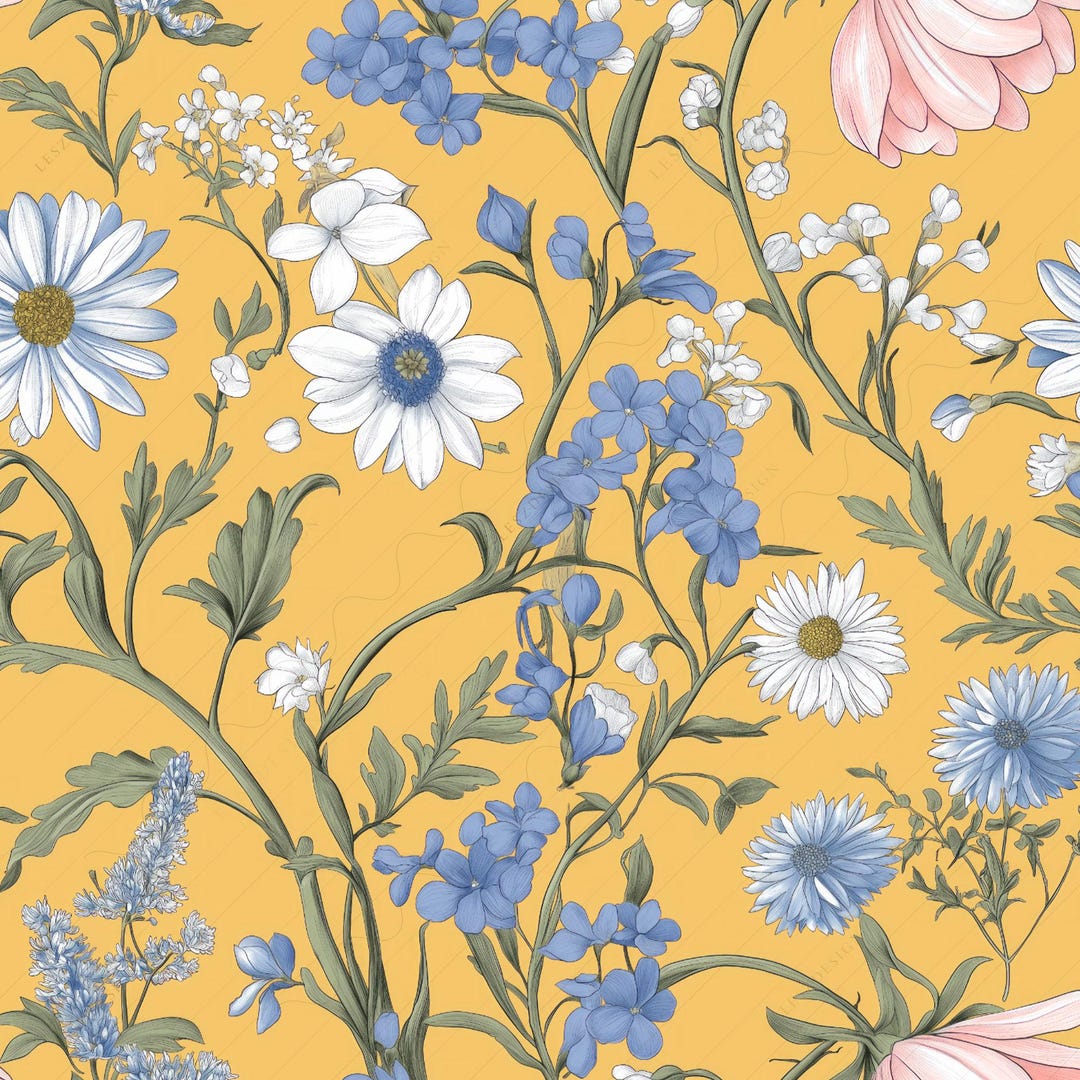 Yellow Floral Botanical Pattern: Romantic Garden Design (digital File ...