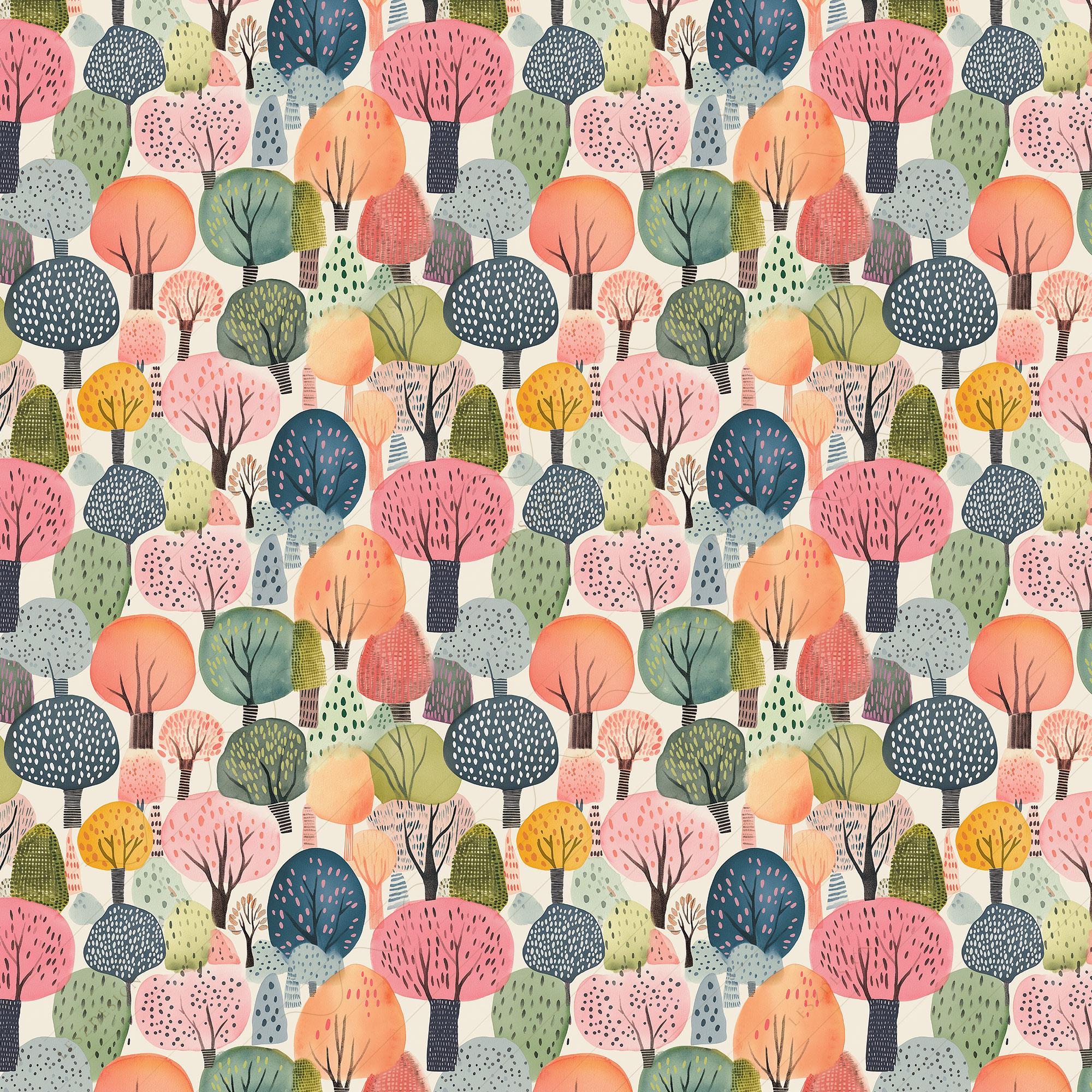 Colorful Woodland Tree Seamless Pattern: Boho Forest Design (JPEG File ...