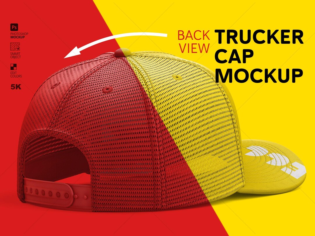 Trucker Hat Back View Mockup | Panel Mesh Cap Photoshop PSD | Editable ...
