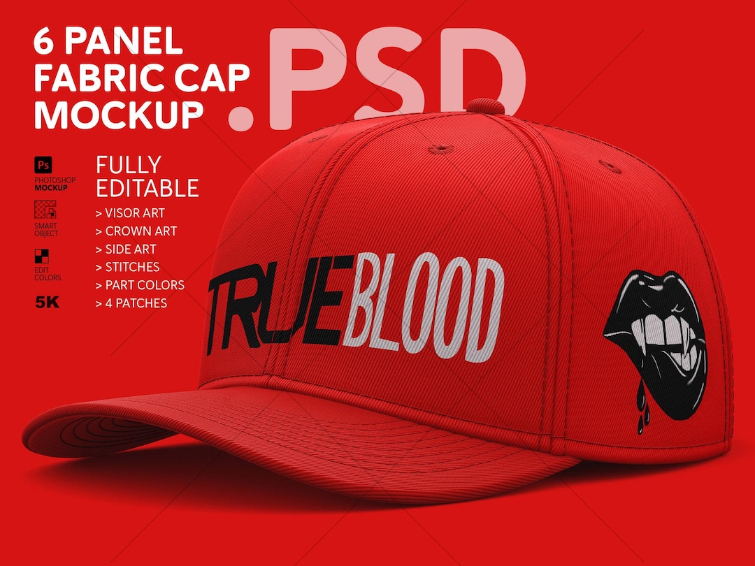 6-panel Cap Mockup | Full Fabric Hat Photoshop Template | Editable PSD ...