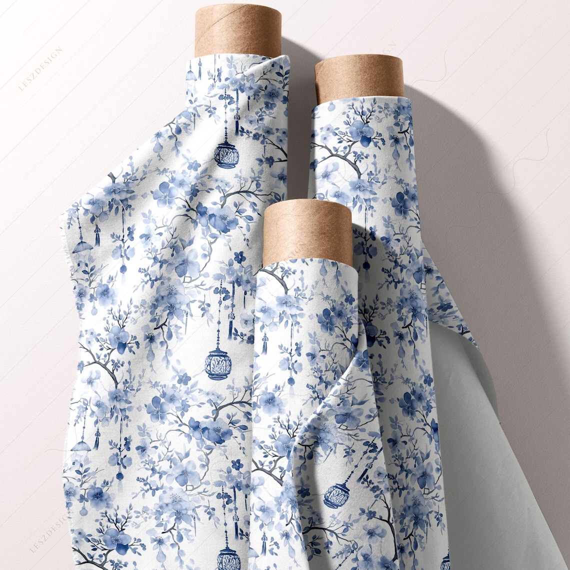 Blue Floral Chinoiserie Seamless Pattern: Watercolor Flowers (digital ...