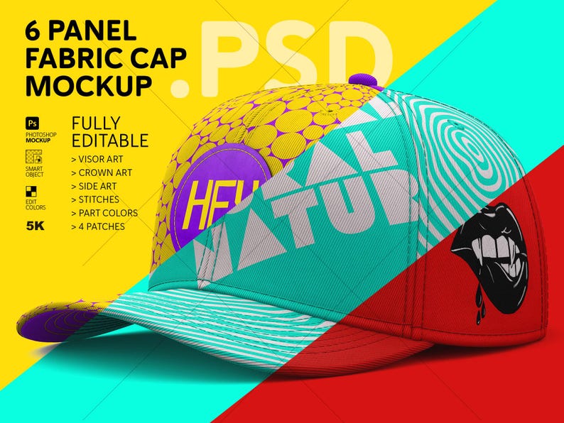 6-panel Cap Mockup | Full Fabric Hat Photoshop Template | Editable PSD ...