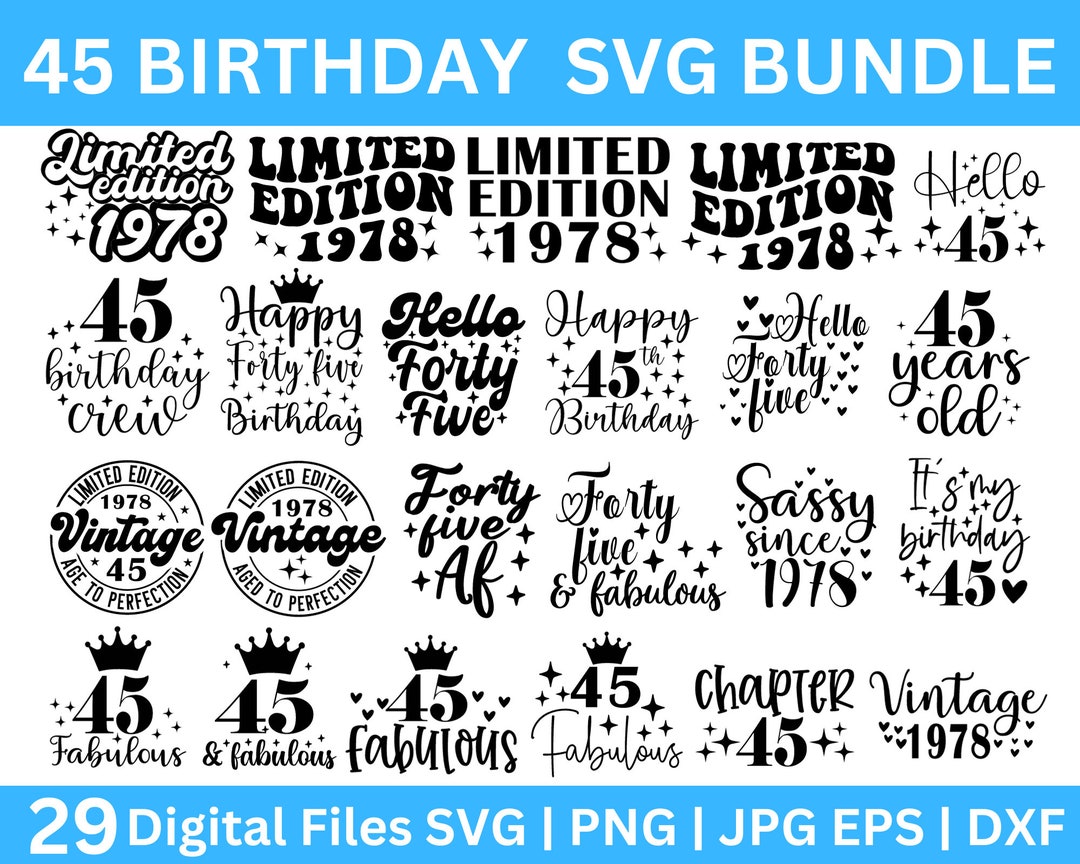 45th Birthday SVG Bundle, Cheers to 45 Years SVG, 45th Birthday Shirt ...