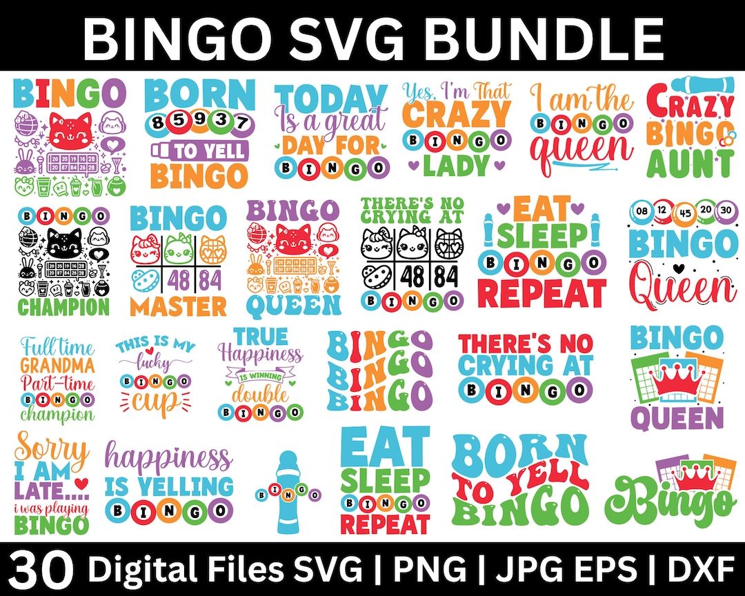 30 Bingo Svg Bundle ,bingo Shirt Svg, Bingo Player Svg ,bingo Victory ...