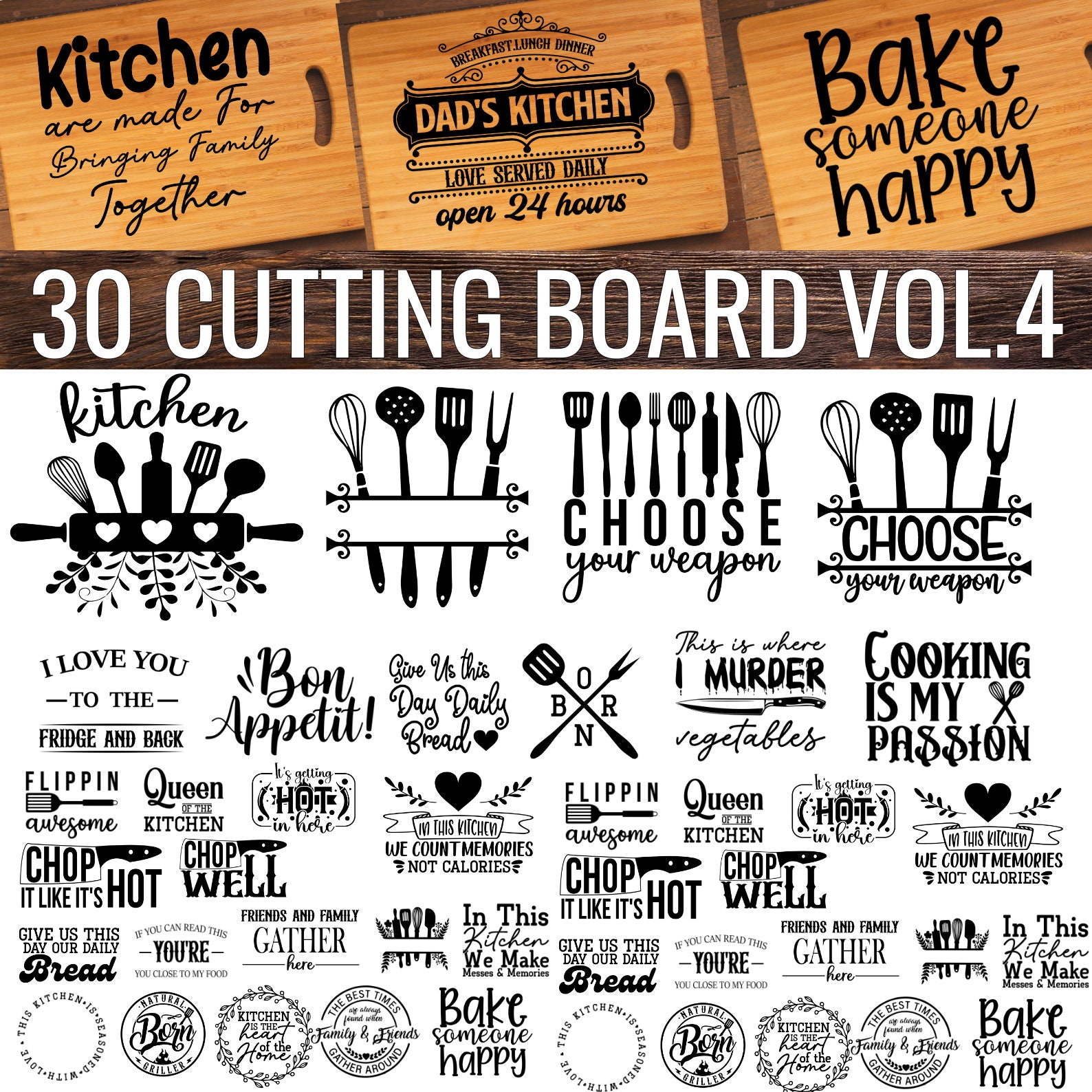 30 Cutting Board SVG Bundle, Funny Cutting Board Svg, Chopping Board ...