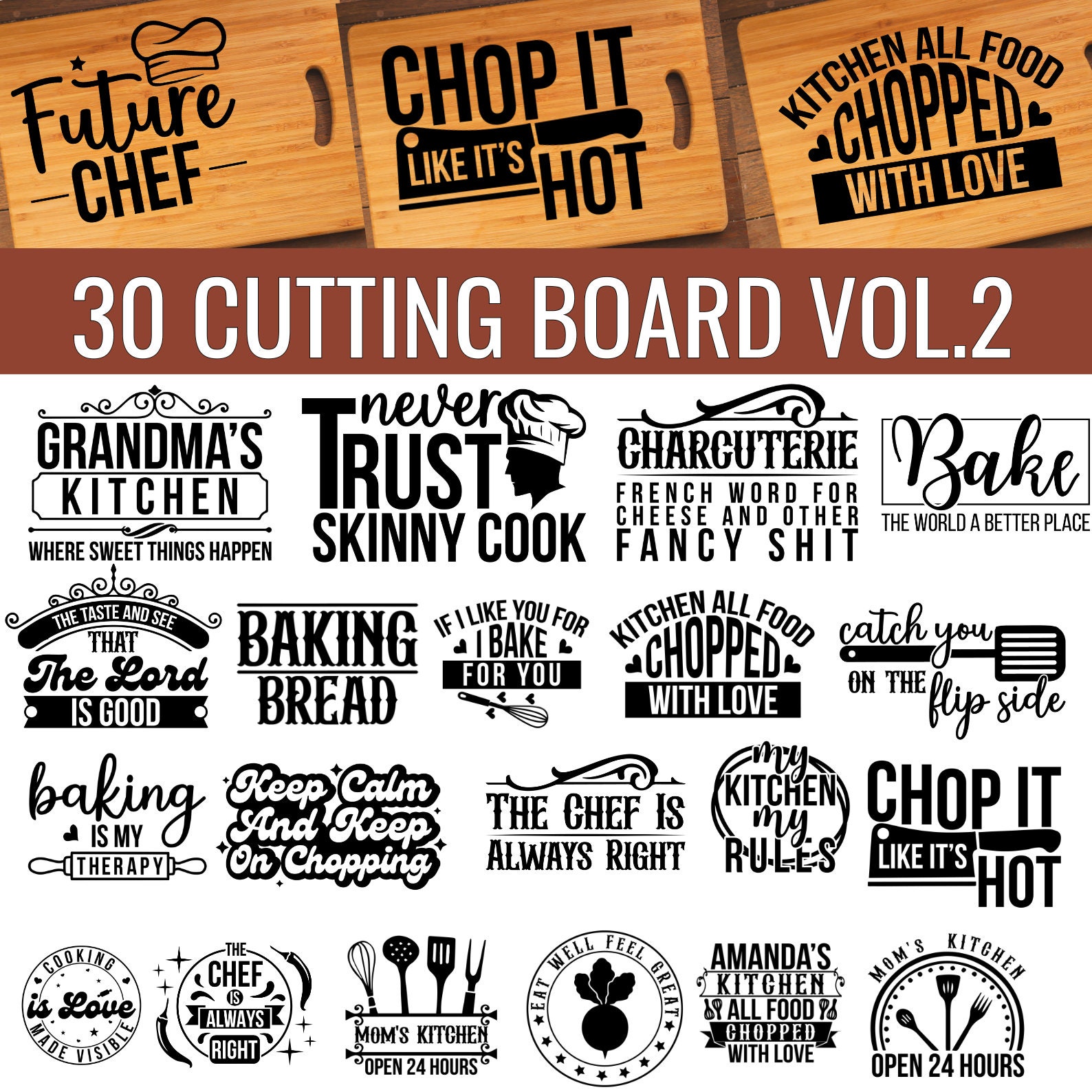 30 Cutting Board SVG Bundle, Funny Cutting Board Svg, Chopping Board ...