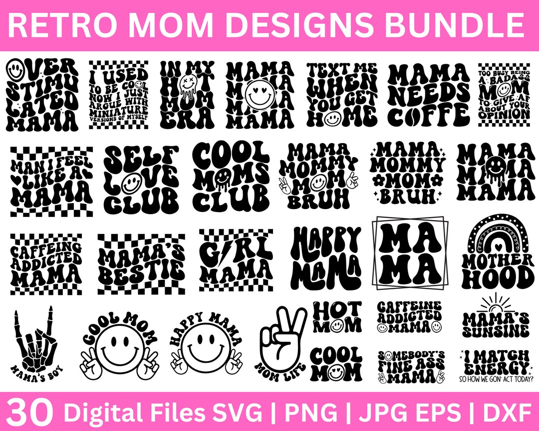 30 Trendy Retro Mom Svg Bundle, Retro Svg,hippie Svg,aesthetic Svg ...