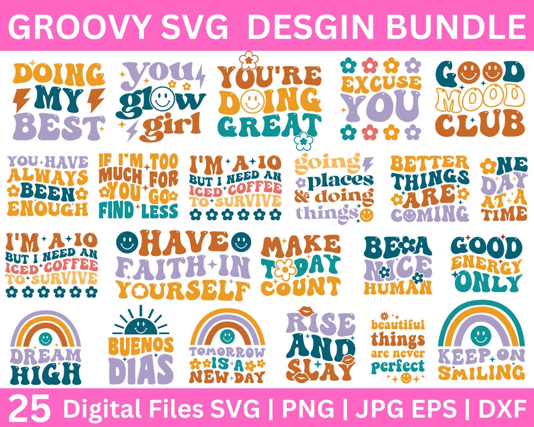 25 Groovy SVG Bundle, Retro Svg, Aesthetic Svg, Inspirational Svg ...