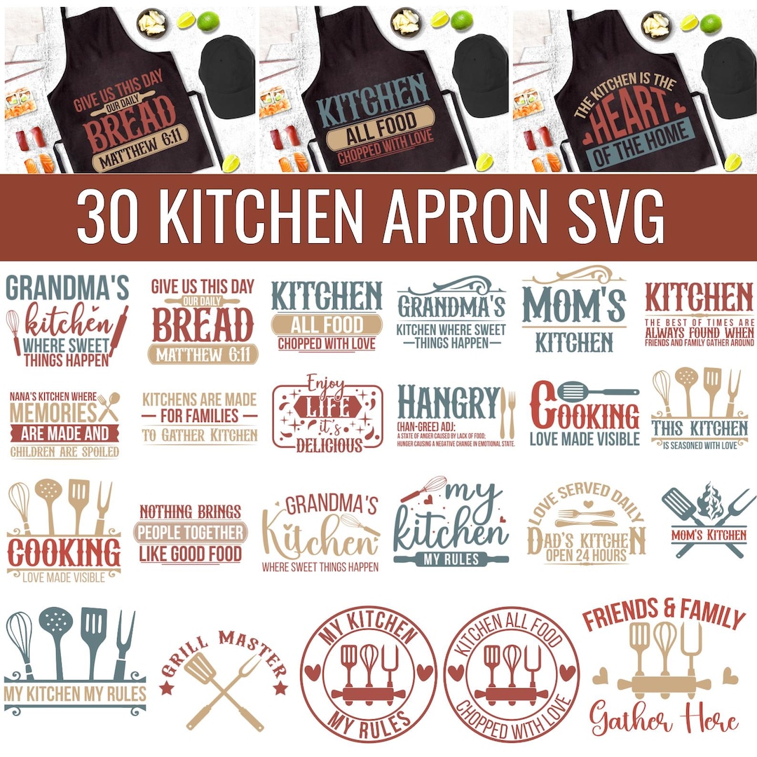 30 Kitchen Apron Svg Bundle, Kitchen Apron SVG, Apron Quotes Bundle ...