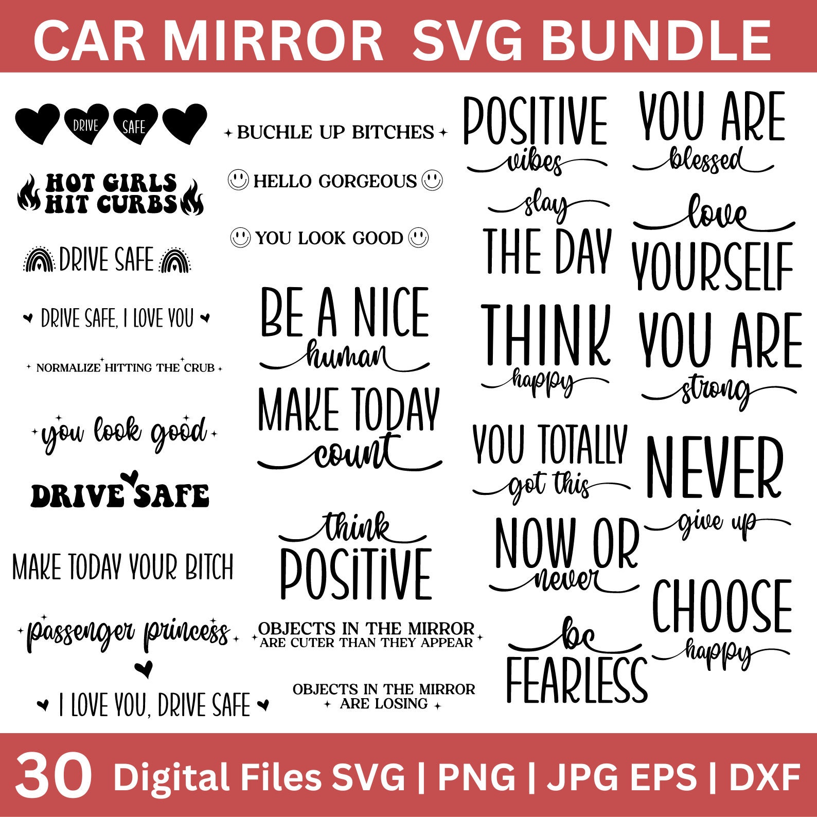 Car Mirror Saying Bundle, Car Mirror Decal Svg, Digital Decal Files ...