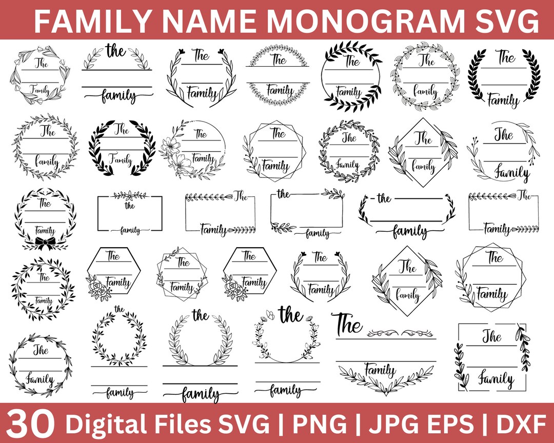 Family Name Monogram Svg, Family Name Sign Bundle, Split Family ...
