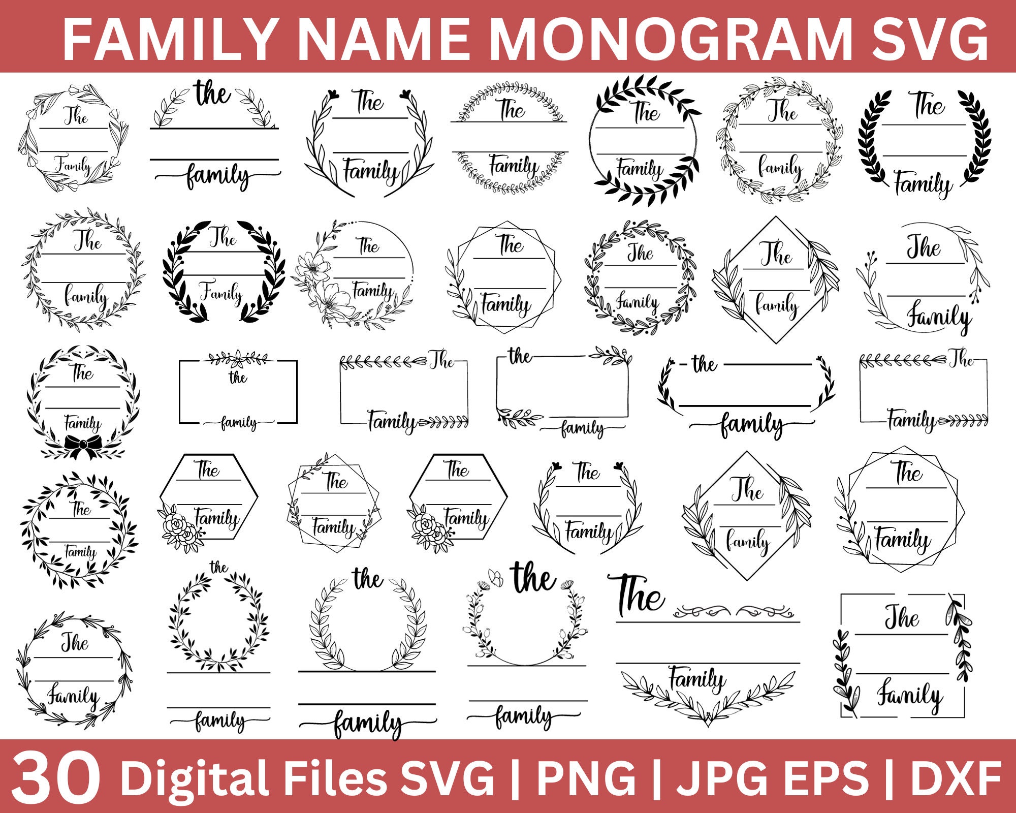 Family Name Monogram Svg, Family Name Sign Bundle, Split Family ...