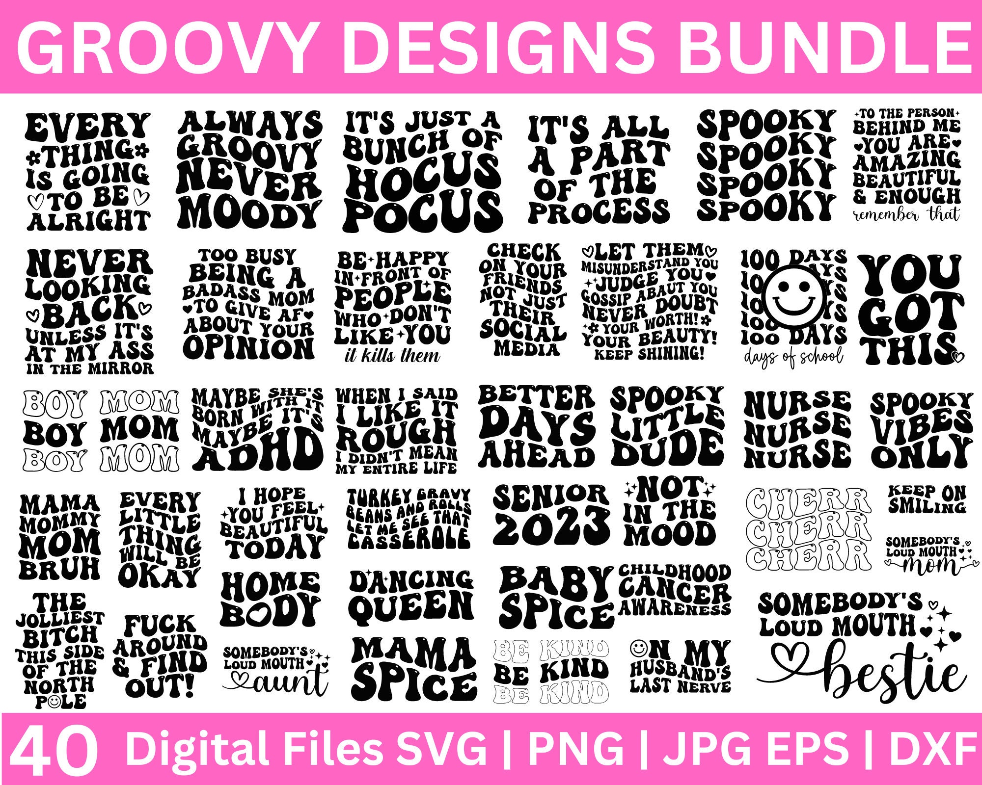 Groovy Svg Bundle 100 Days of School Svg Hippie - Etsy