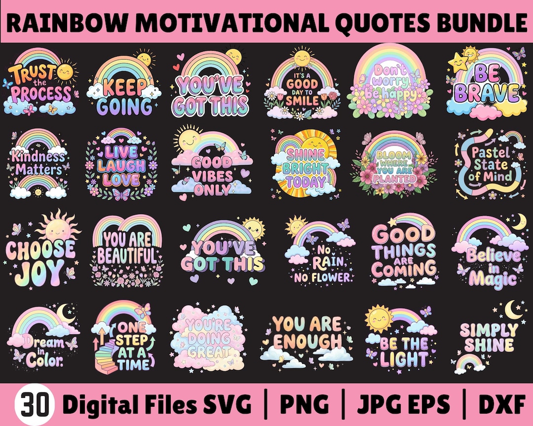 Positive Quotes Png Bundle, Pastel Rainbow Motivational Quotes ...