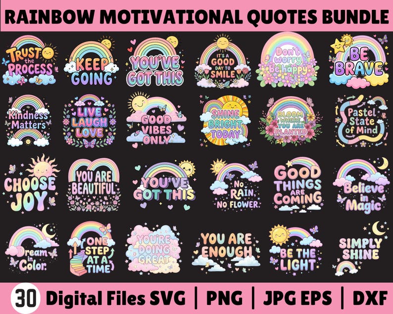 Positive Quotes Png Bundle, Pastel Rainbow Motivational Quotes ...