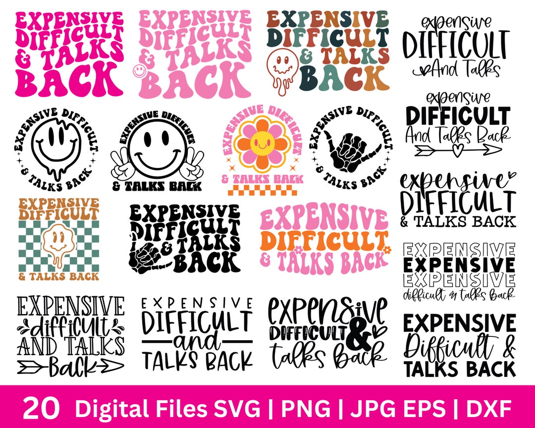 MEGA Expensive Difficult and Talks Back SVG Bundle, Wavy Text, Retro ...