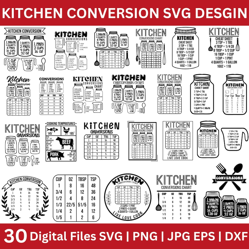 Kitchen Conversion Chart Svg, Decorative Kitchen Conversion ,kitchen ...