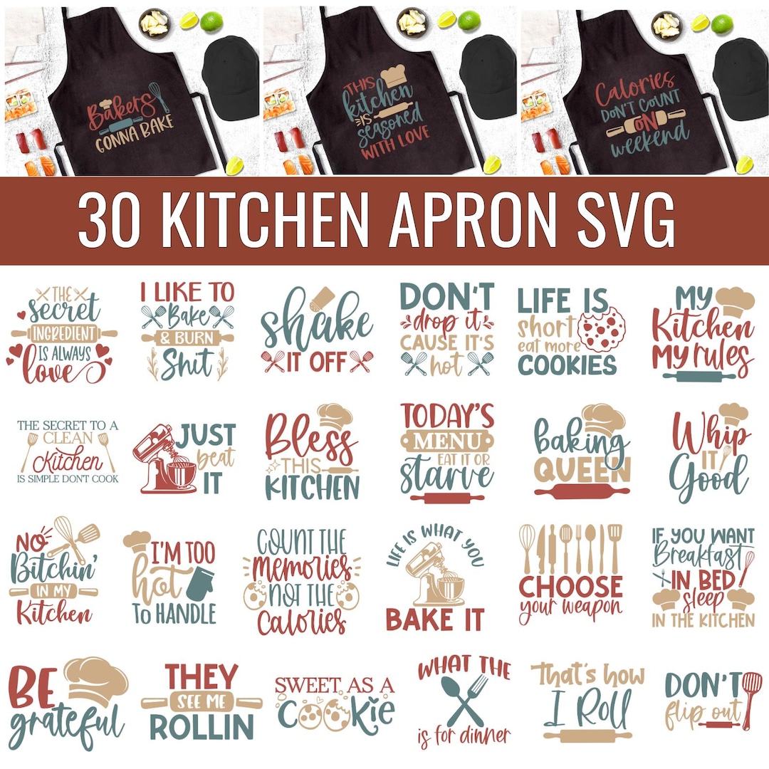 Kitchen Apron Svg Bundle, Kitchen Apron SVG, Apron Quotes Bundle, Funny ...