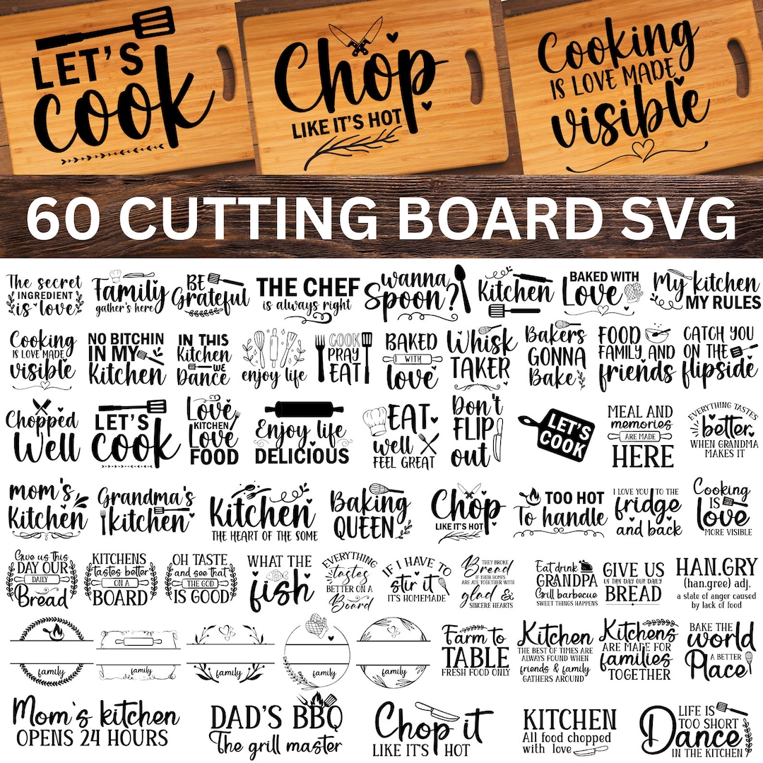 60 Cutting Board SVG Bundle, Funny Cutting Board Svg, Chopping Board ...