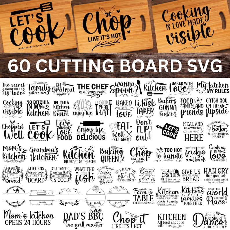 60 Cutting Board SVG Bundle, Funny Cutting Board Svg, Chopping Board ...