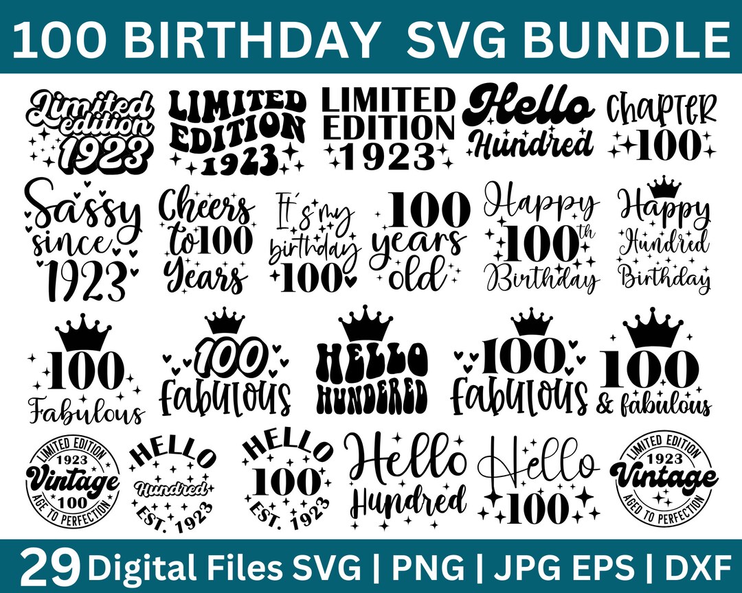 100th Birthday SVG Bundle,100th Birthday Svg, 100th Svg, Old Number 100 ...