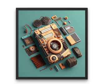 Lost Technology Exploded View Wall Art No. 8 the Gamer Contemporary Vintage Charm Digital ...