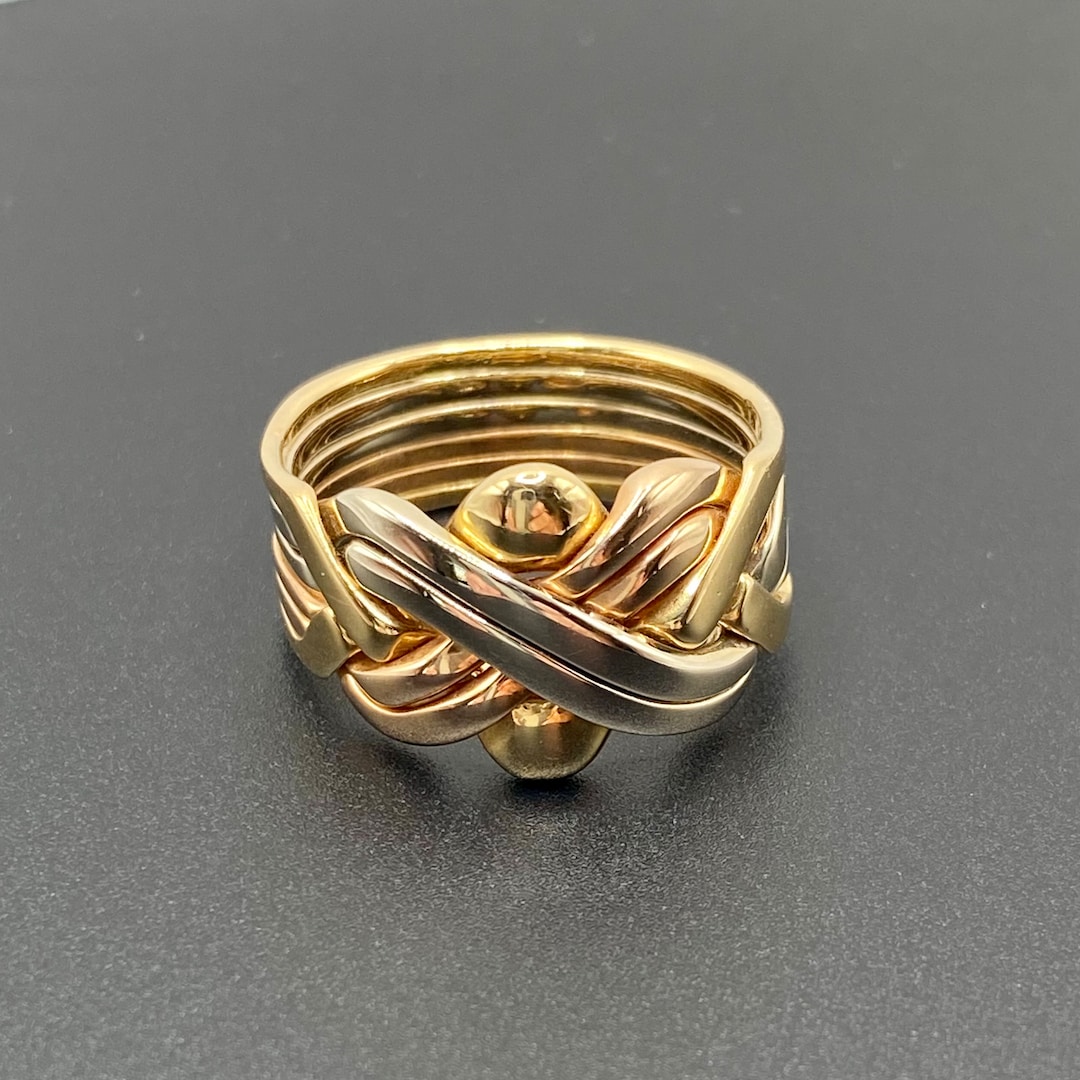 Vintage Puzzle 6 Bands Ring, 18 Karat Tricolor Gold, Fancy Statement ...