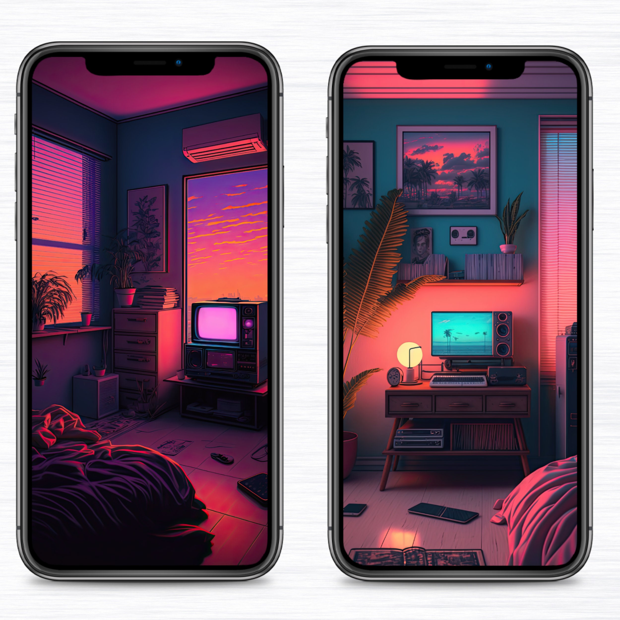 Set of 5 Lo-fi, Synthwave Bedroom Kawaii Aesthetic Mobile Wallpaper ...