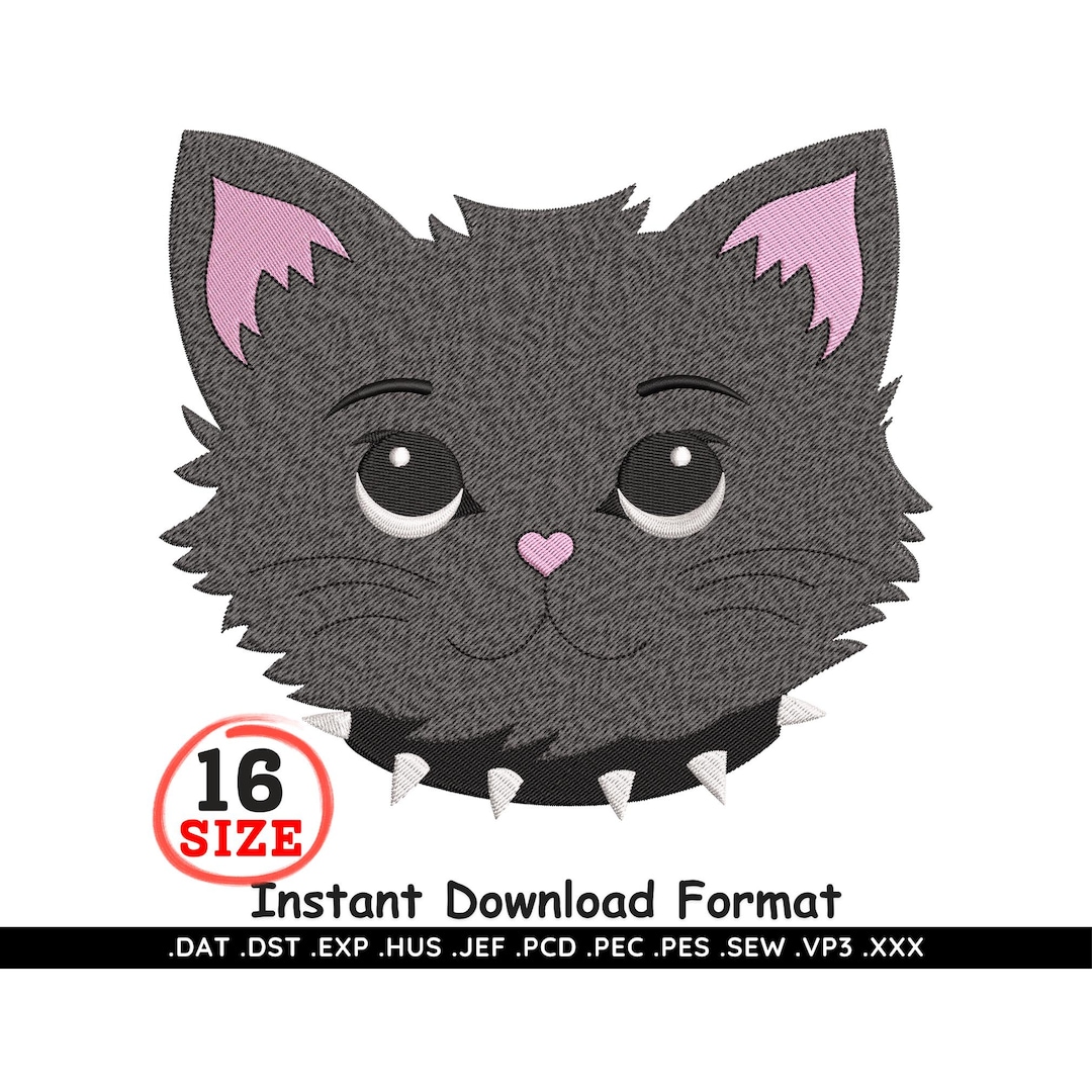 Gothic Kitten Embroidery Design: Spiked Collar Cat (PES File) - Etsy