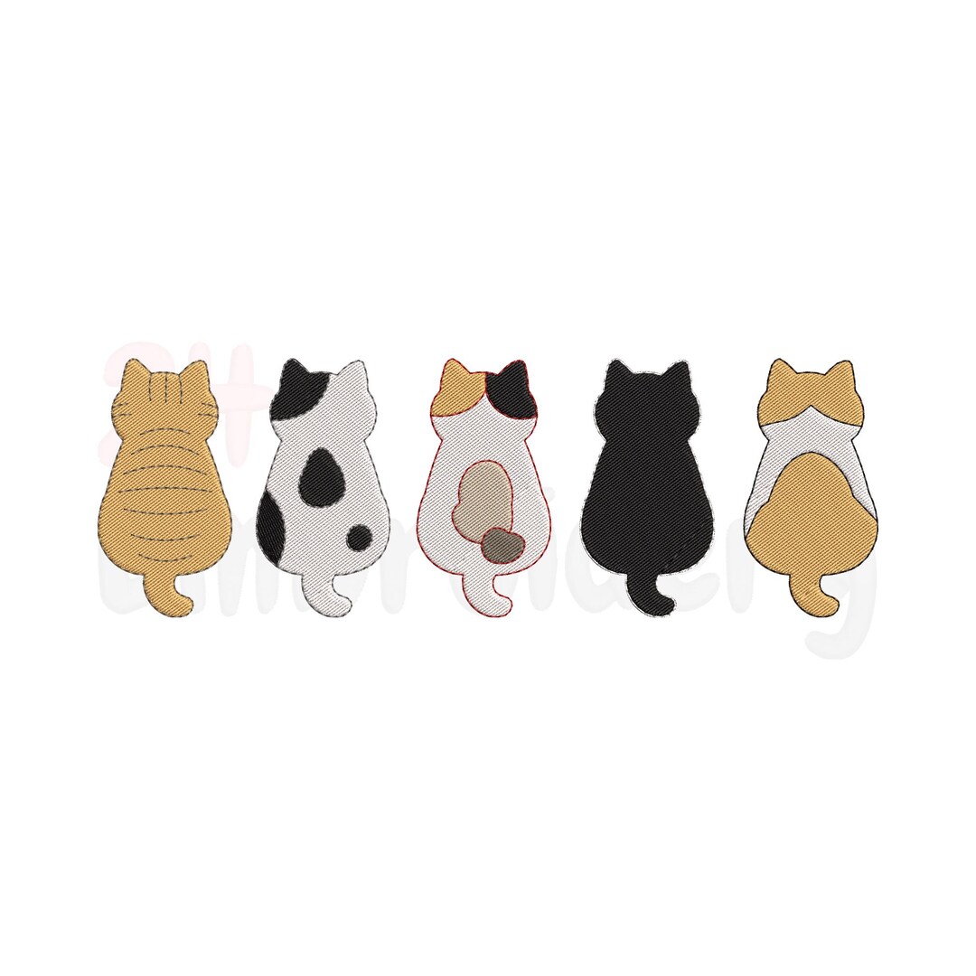Cute Cats Rear View Machine Embroidery Design, 5 Unique Cat Patterns in ...