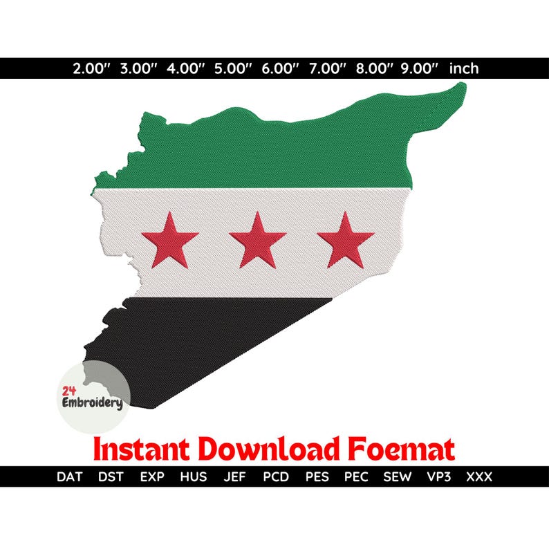 Syria Flag Embroidery Design Machine Embroidery File Map of Syria ...