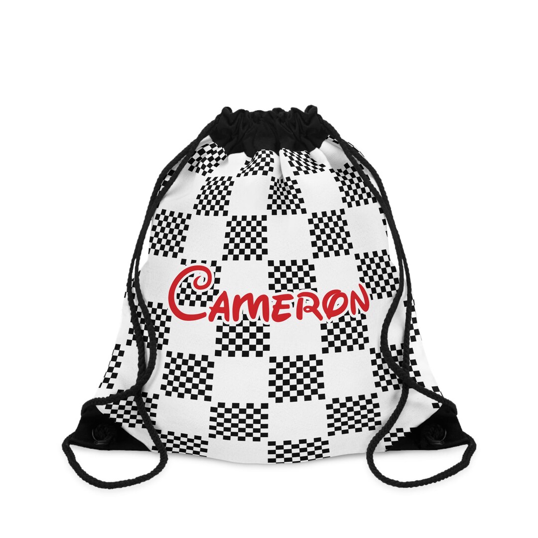 Personalized Drawstring Bag, Cinch Sack, Black and White Check Bag ...