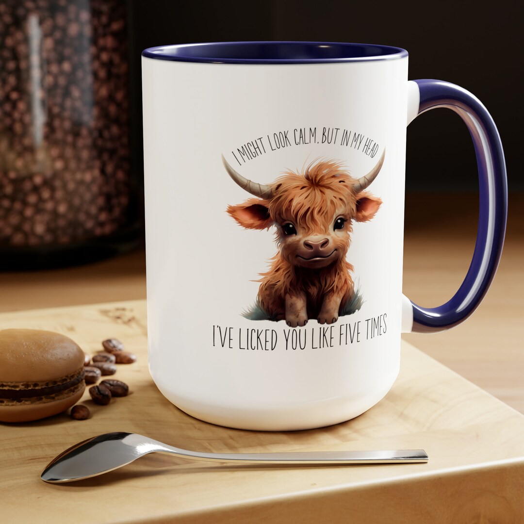 Calm Baby Highland Coo Two-tone Coffee Mugs, 15oz, Cute Highland Cow ...