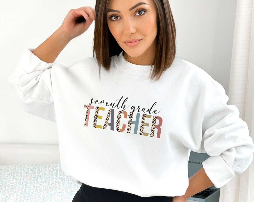 Seventh Grade Cheetah Font Sweatshirt, 7th Grade Cheetah Print, Teacher ...