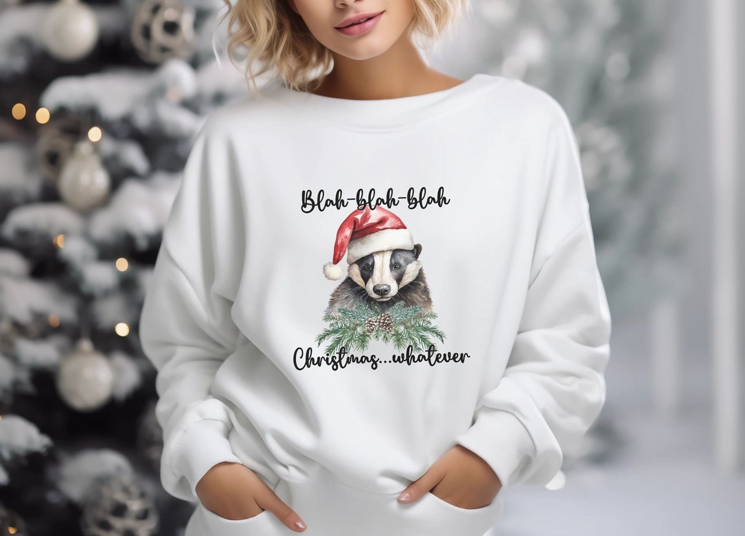 Ugly Christmas Sweatshirt, Grumpy Christmas Badger Sweatshirt, Bah ...