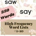 High Frequency Word Lists #1-10, Flashcards, Reading Lists, Word Lists ...