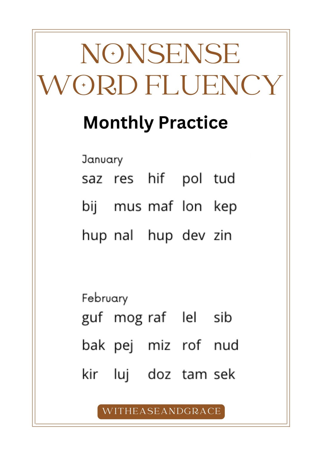 Nonsense Word Fluency Monthly Practice, Early Reading Skills, Decoding ...
