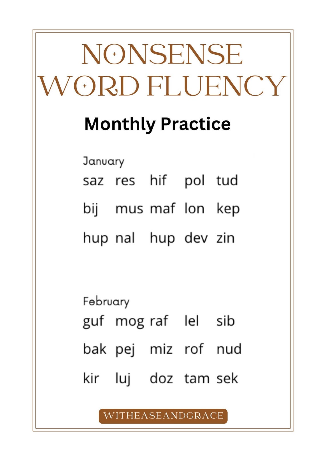 Nonsense Word Fluency Monthly Practice, Early Reading Skills, Decoding ...