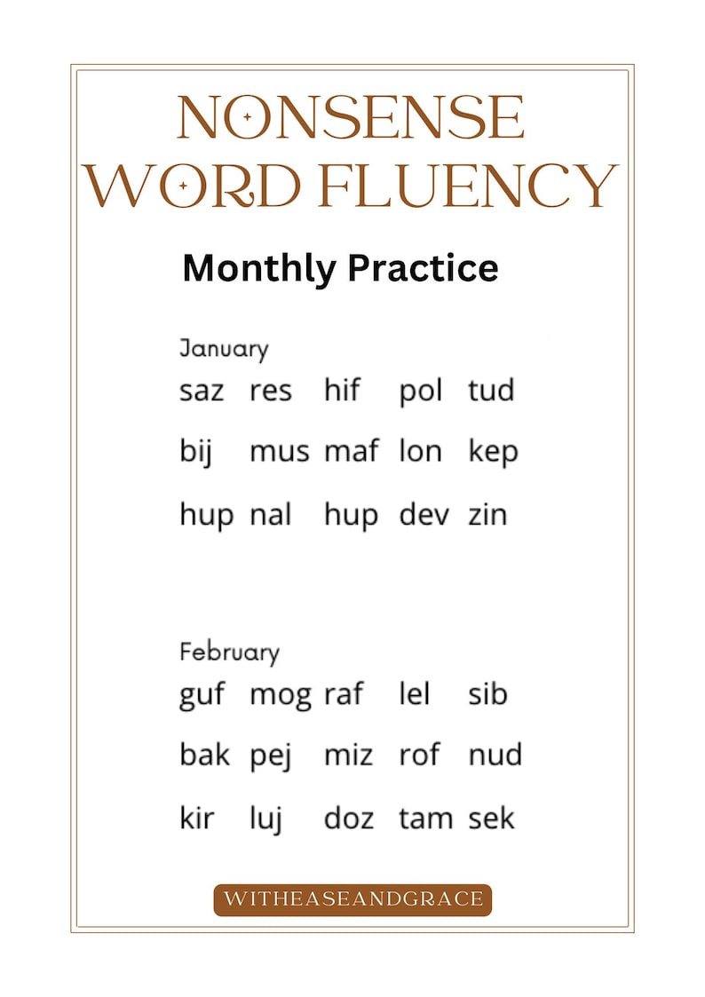 Nonsense Word Fluency Monthly Practice, Early Reading Skills, Decoding ...