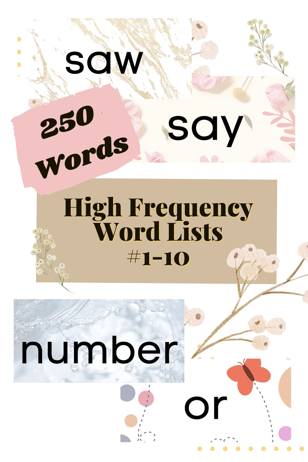 High Frequency Word Lists #1-10, Flashcards, Reading Lists, Word Lists ...