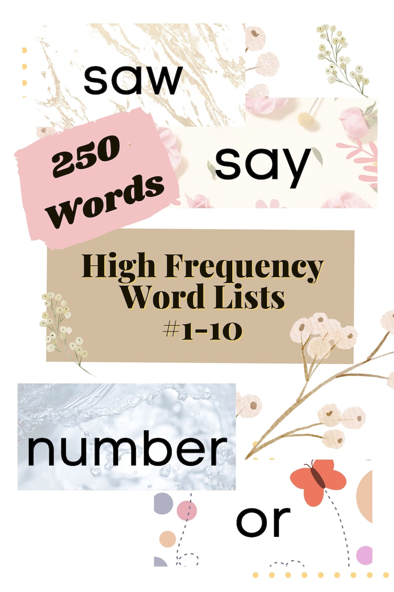 High Frequency Word Lists #1-10, Flashcards, Reading Lists, Word Lists ...