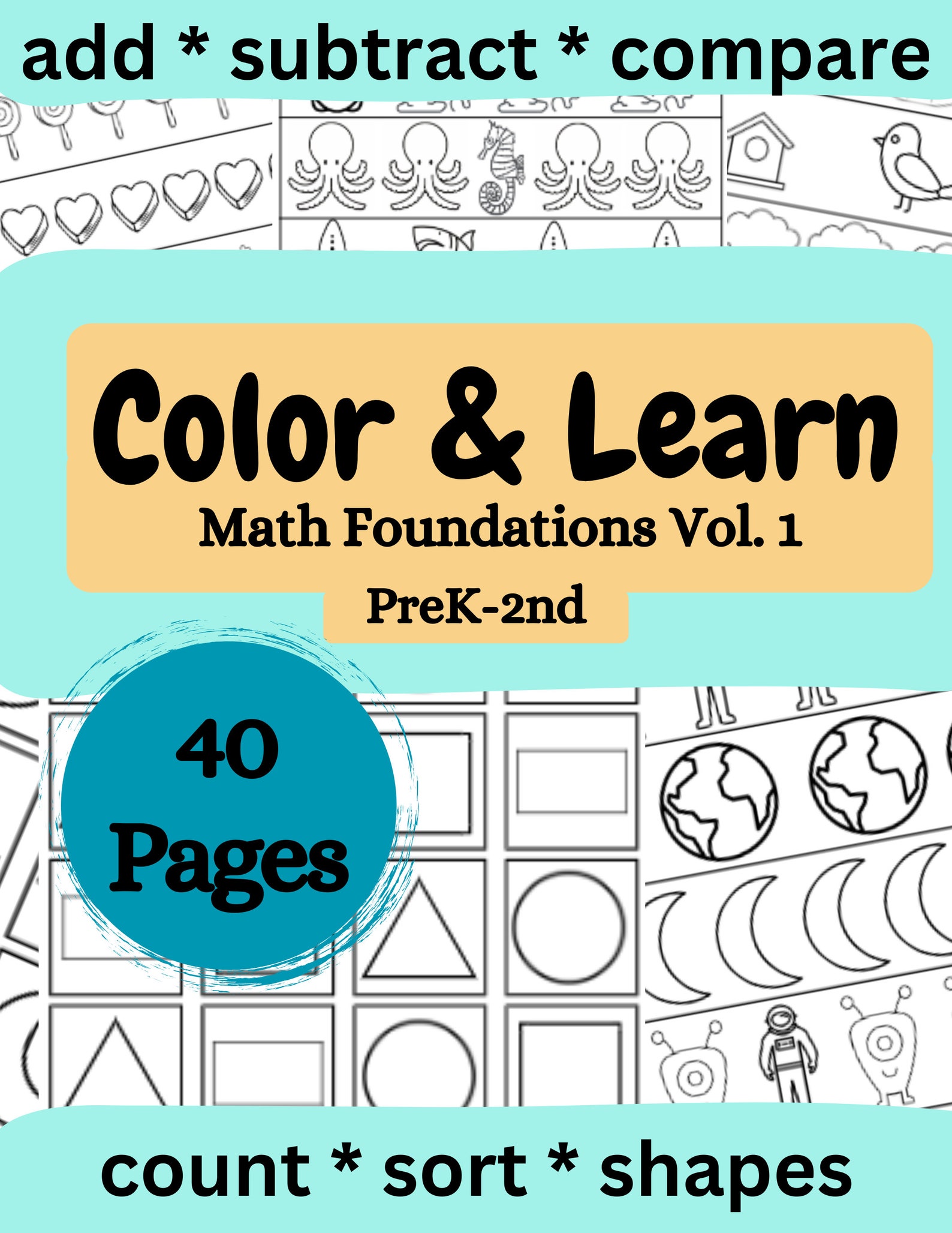 Color and Learn Math Foundations Volume 1 Preschool Kindergarten First ...