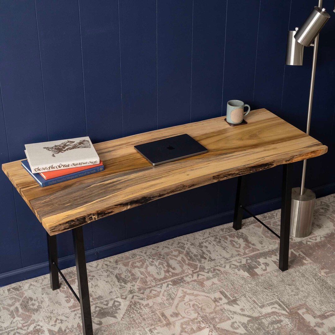 No. 6 Rainbow Poplar Wood Desk Live Edge Slab Office Computer Desk ...