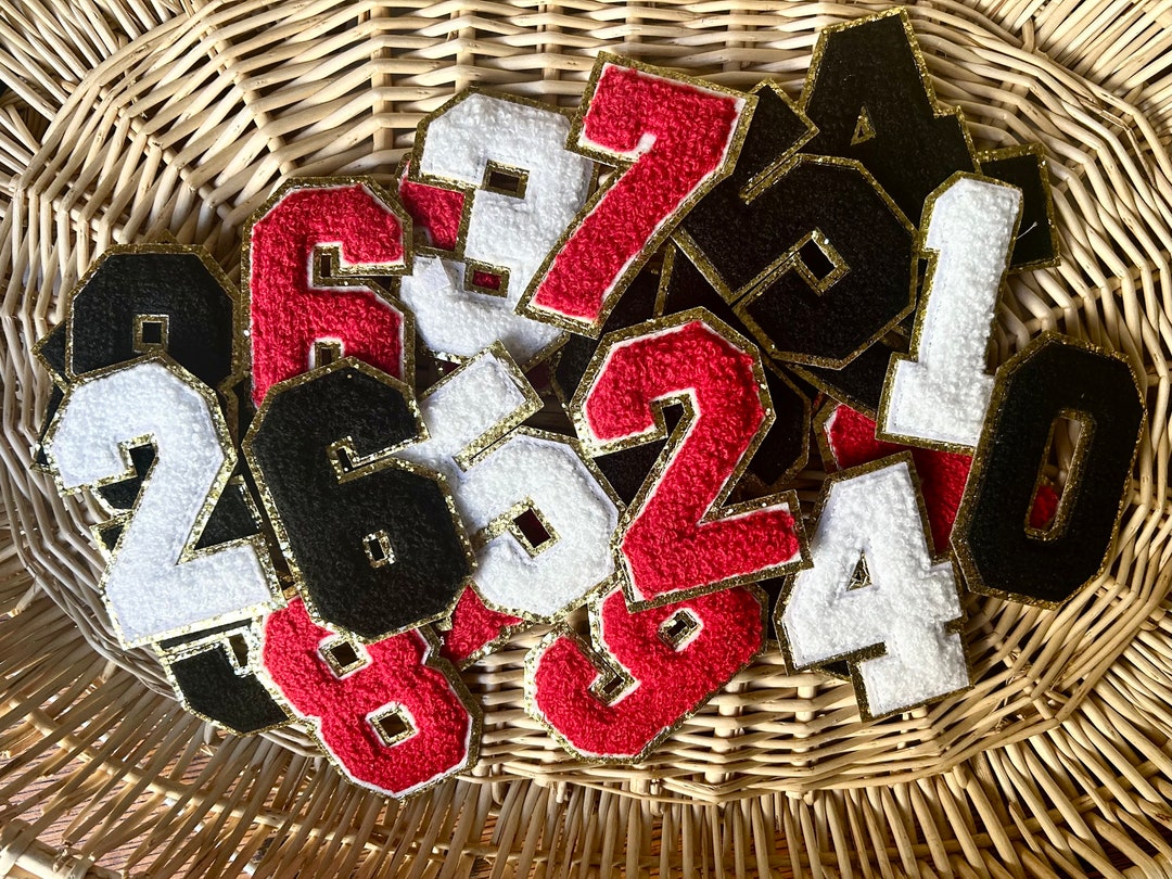 Chenille Iron on Number Patch Red Numbers Black Numbers - Etsy