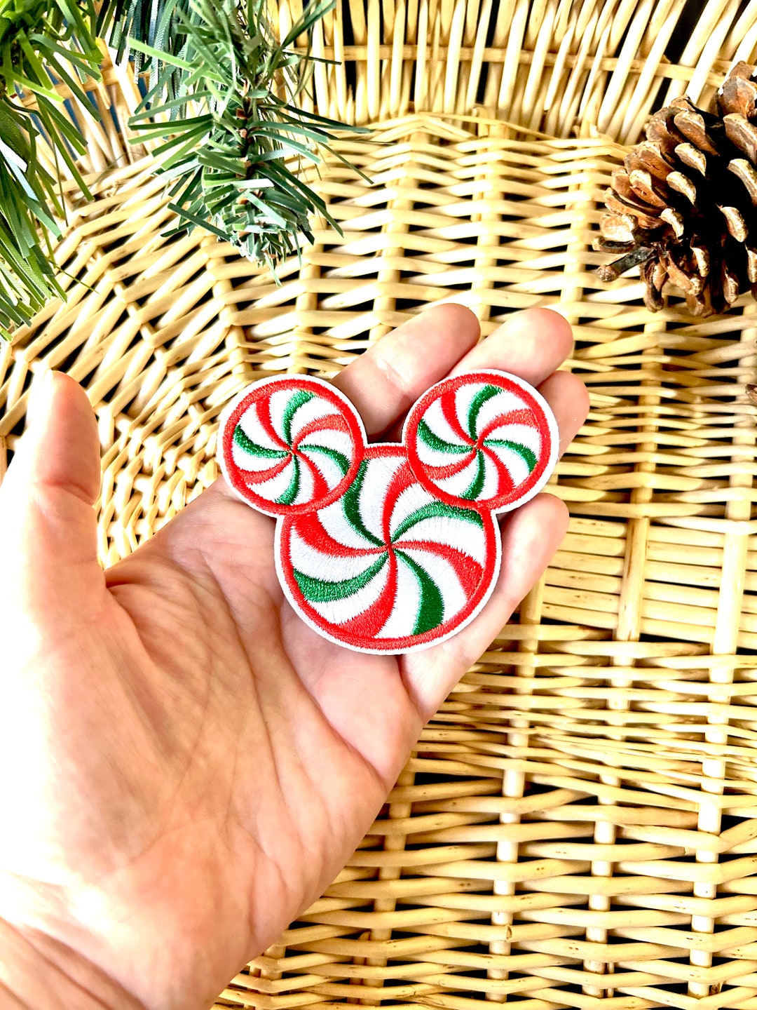 Christmas Mickey Iron on Patch Embroidered Peppermint Mickey Patch - Etsy