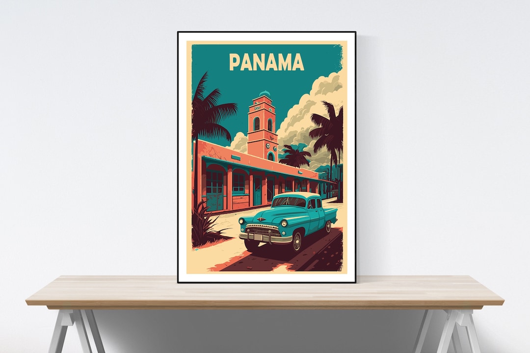 Panama Travel Poster, Vintage Travel Print, Vintage Car, Old Building ...